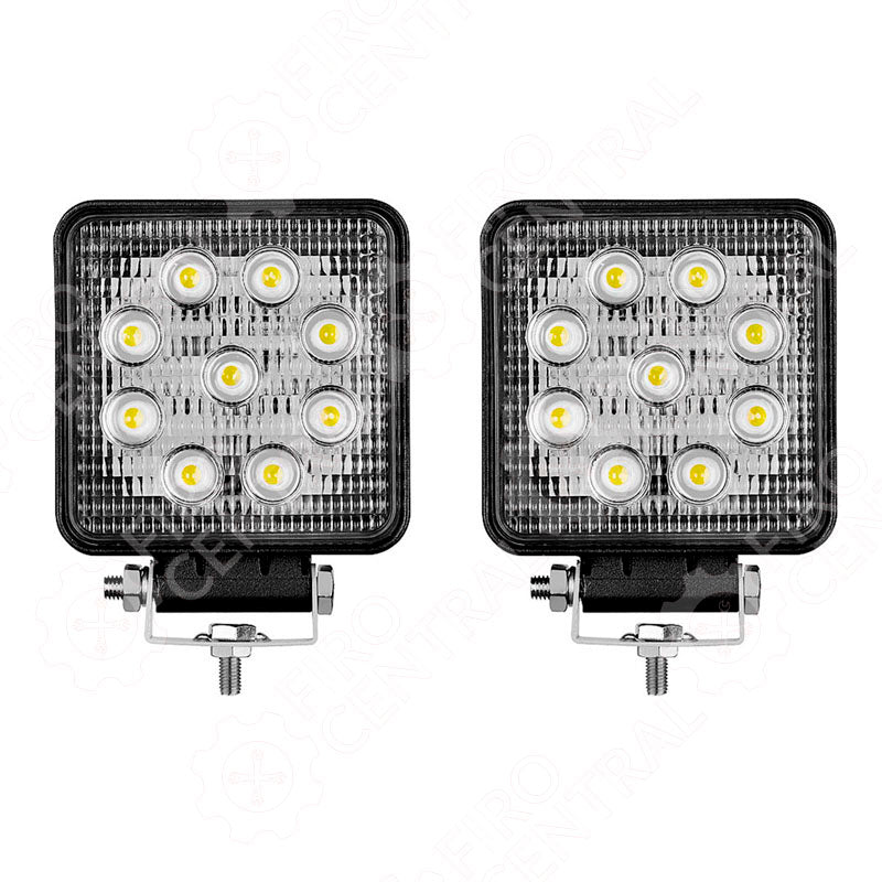 KIT FAROS 4" 9 LED BLANCO 12V/24V 27W CUADRADO ESTROBO 2 PZA – Firo Central